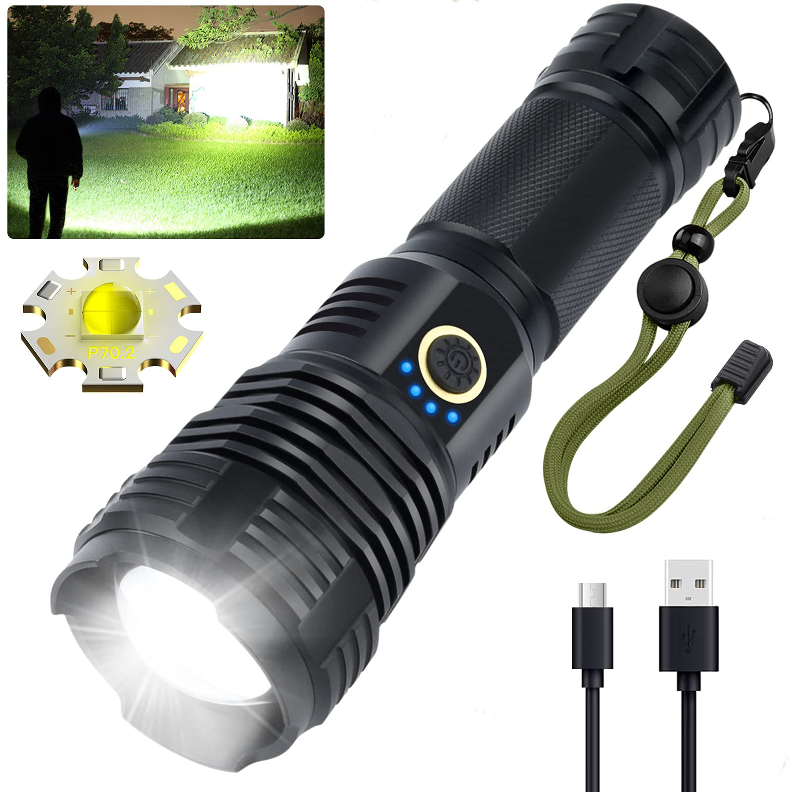 LED Flashlights Rechargeable High Lumens, 90000 Lumens Super Bright Tactical Flashlights, Xhp70 ...