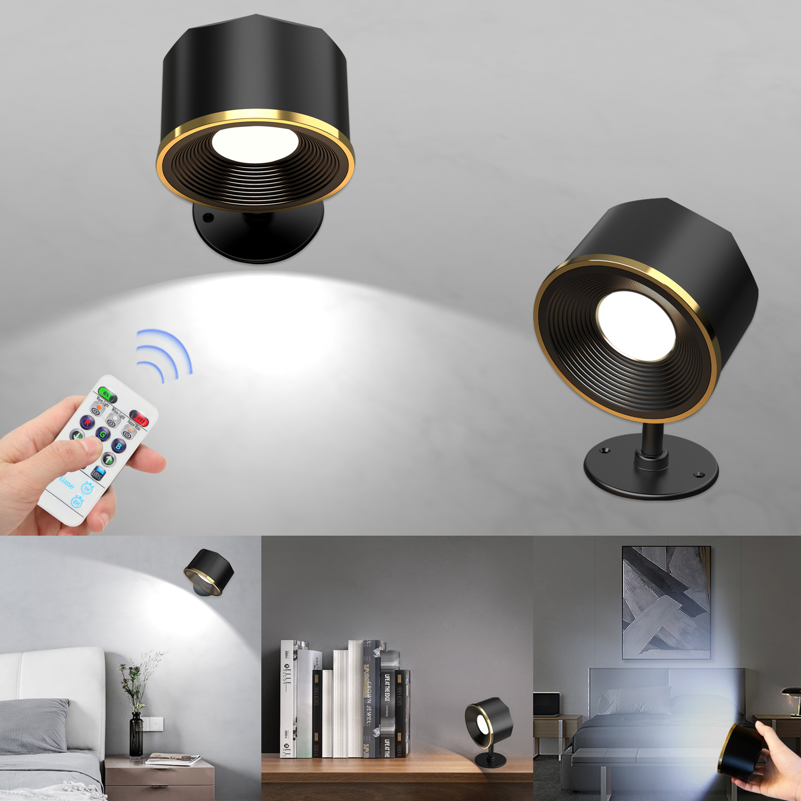 LED Wall Mounted Reading Lights, 2 Pack Battery Operated Wall Sconces ...